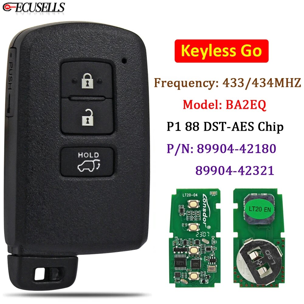 Смарт-ключ для автомобиля без ключей Ecusells, BA2EQ 433 МГц, P1 88, флэш-чип 89904-42180 89904-42321, плата: 0101 для Toyota Rav4 2013-2016