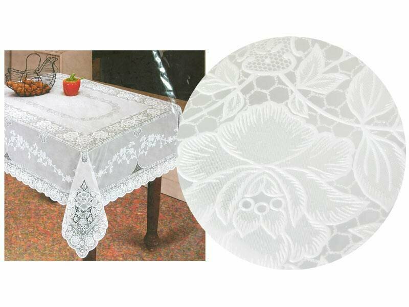 Скатерть ПВХ ажурная 120х150см, белая, кружевные края, влагостойкая