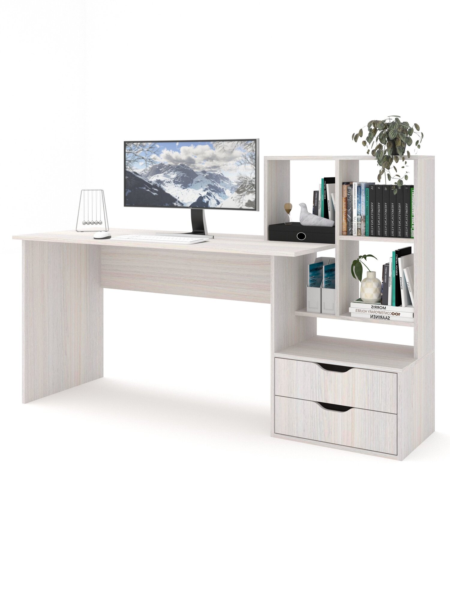 Есэндвич Лаворо 5 Письменный стол со стеллажом и ящиками 170х110х60 см правый (Анкор белый)