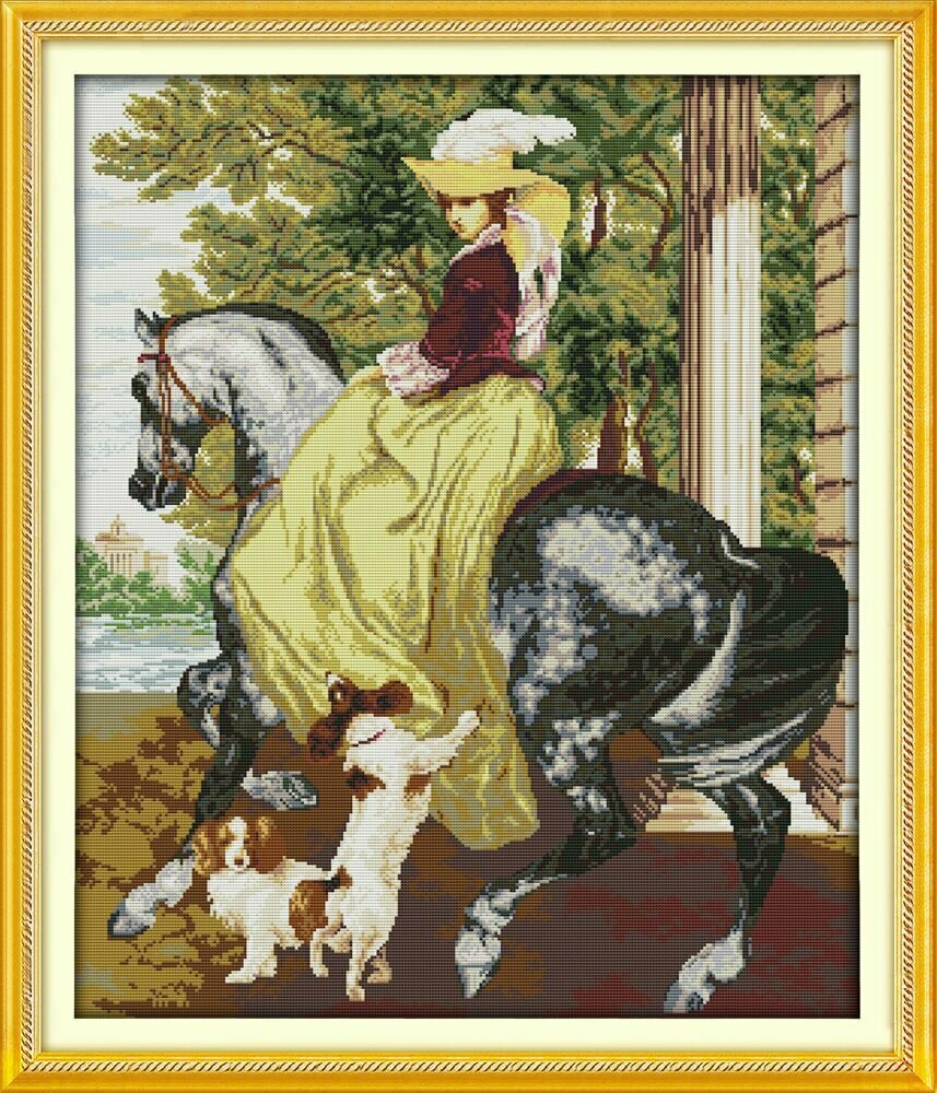 NKFвышивка крестом наборы, Схема на16CT "Леди на коне",48*57CM