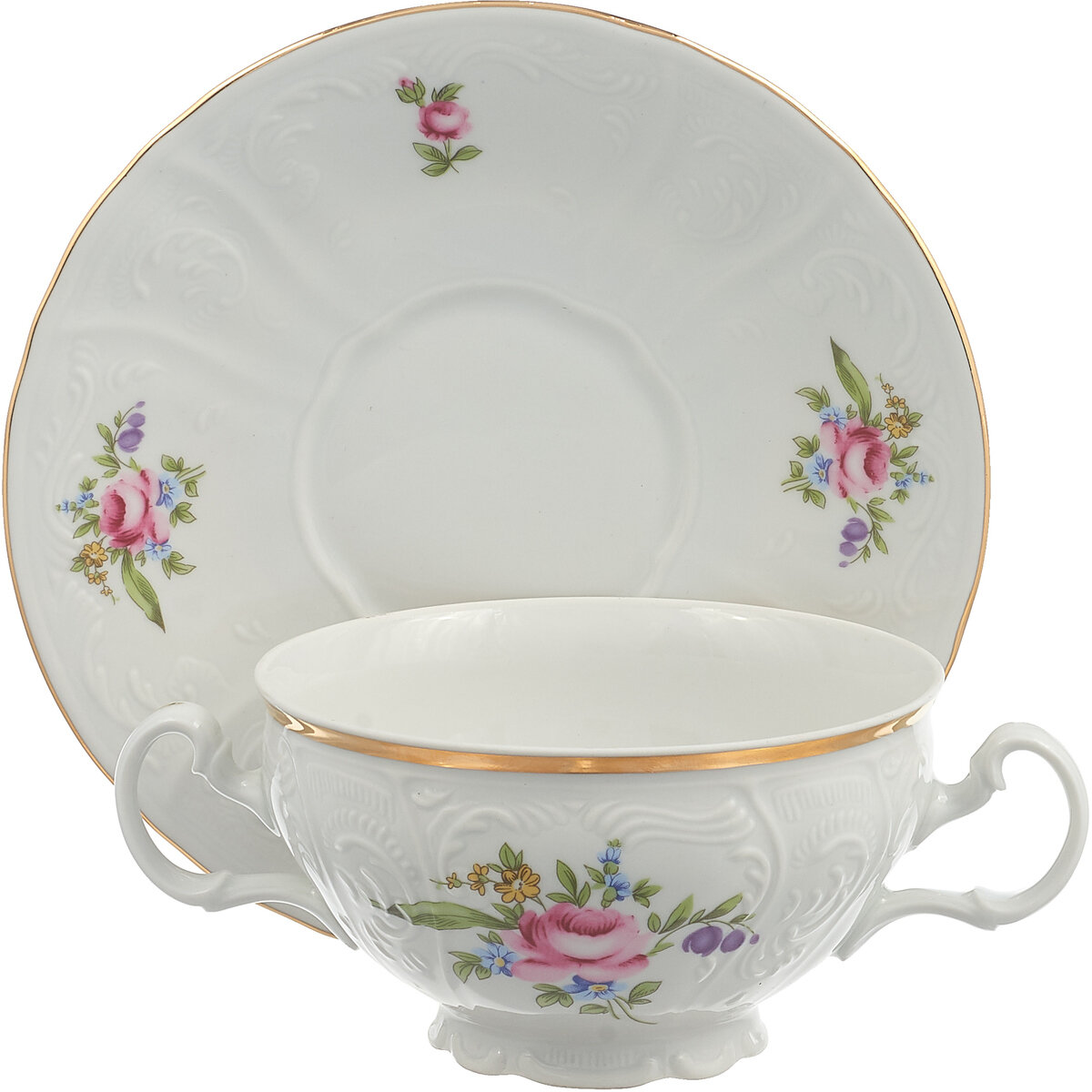 Чашка 360 мл с блюдцем 180 мм для бульона; "Bernadotte", декор "Мейсенский букет", 1шт , Thun/ БТФ0262