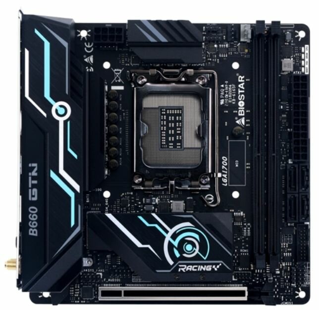Материнская плата Biostar Racing B660GTN (Racing B660GTN) - LGA 1700, Intel B660, 2хDDR4-3200 МГц, 1хPCI-Ex16, 2хM.2, Mini-ITX