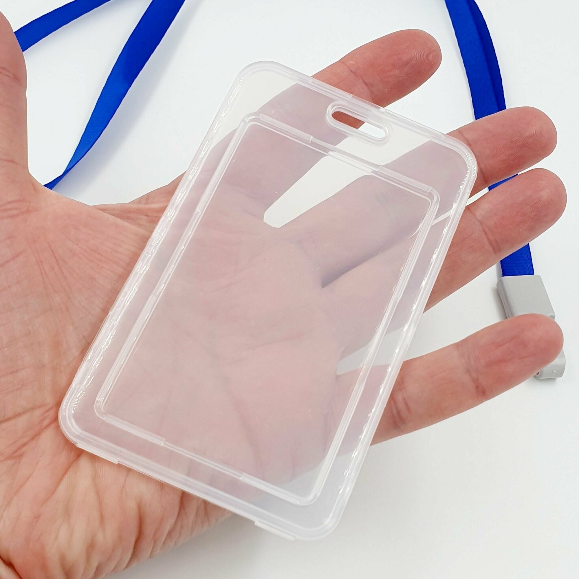 Бейдж, крепление зажим/шнурок, держатель-кейс, прозрачный, белый,1 кусок