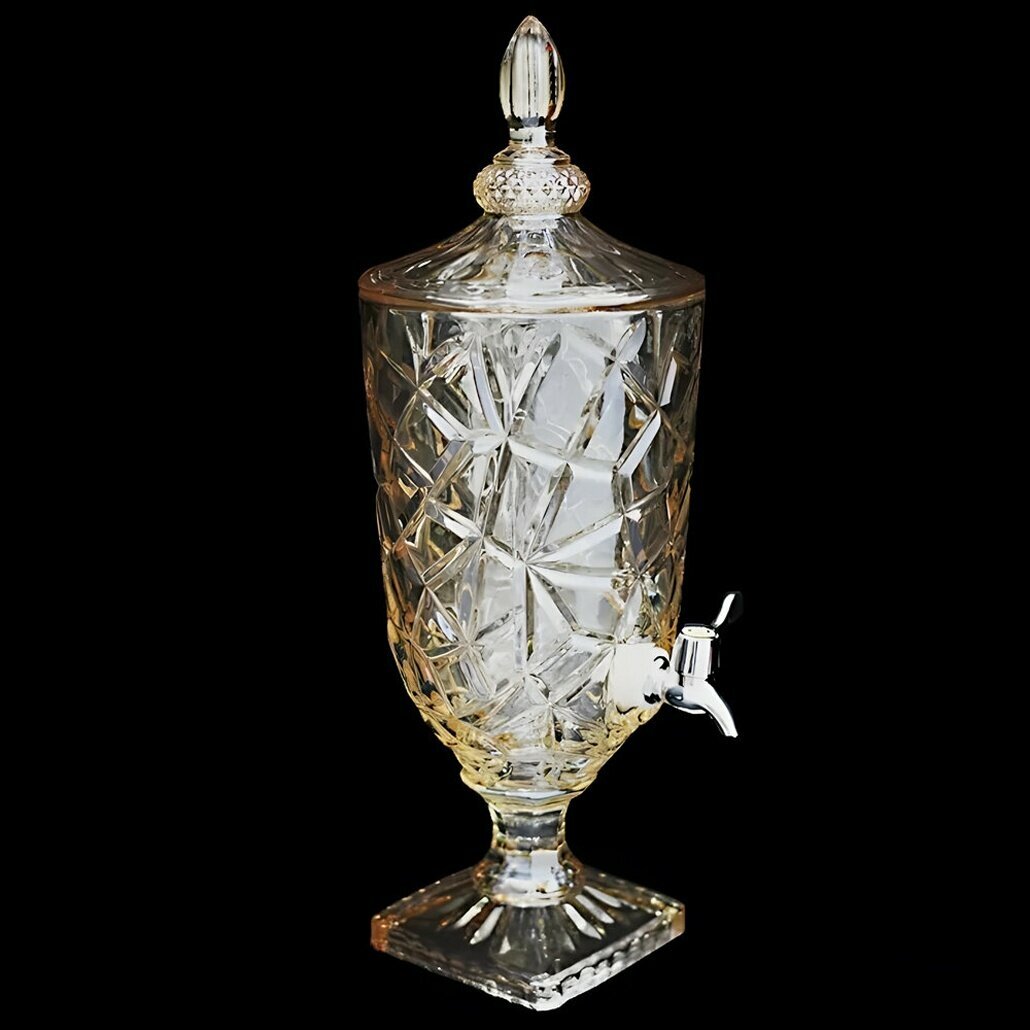 Диспенсер для напитков 3л "Gold" из стекла, кран и крышка, надежный контейнер