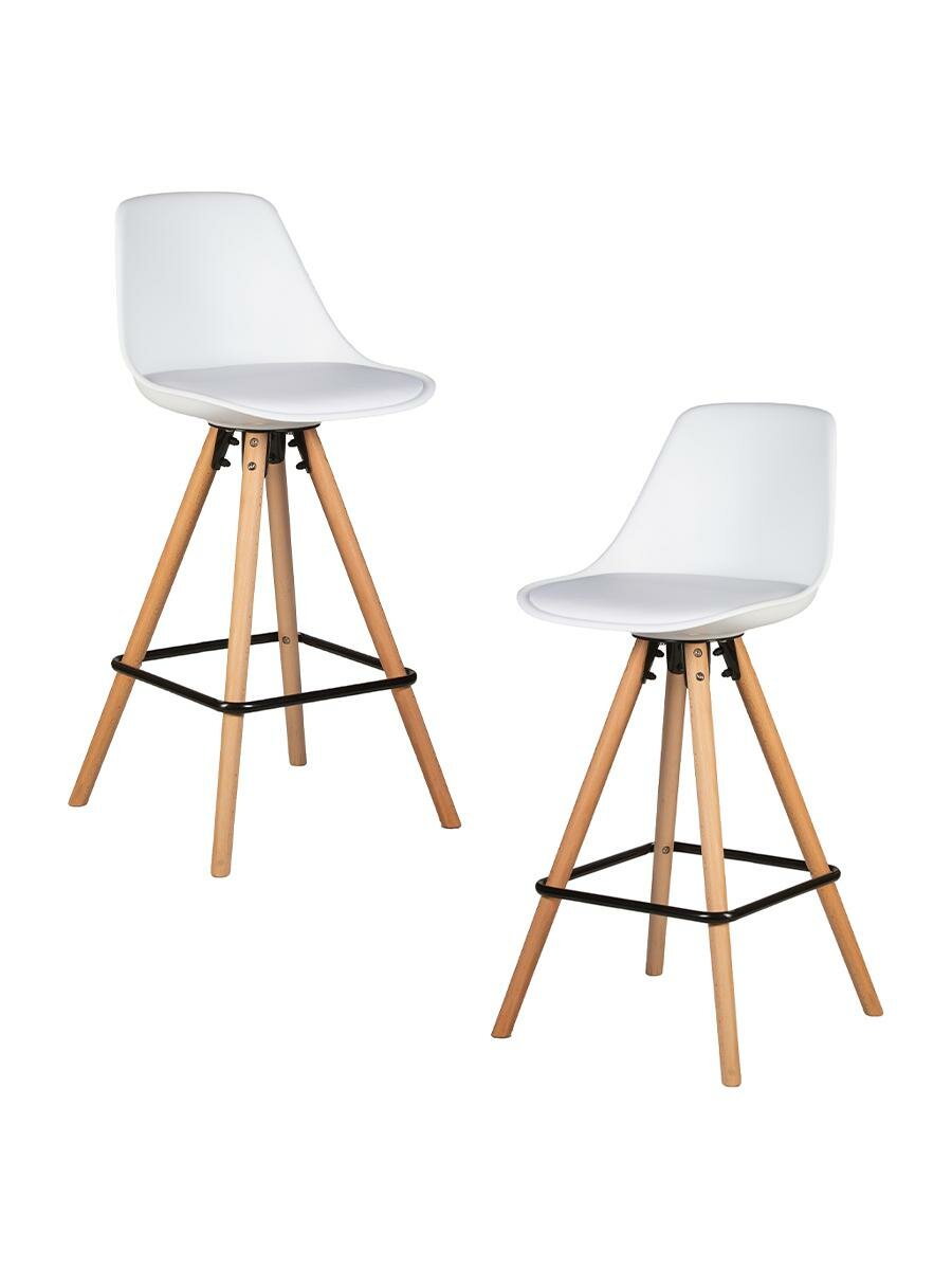 Стул барный DOBRIN Набор 2 шт Стул полубарный DOBRIN RONNI, ножки светлый бук, белый (ZL-W-02) арт. LMZL-PP759A-1-N_LB-MTR_EL-ZL-W-02