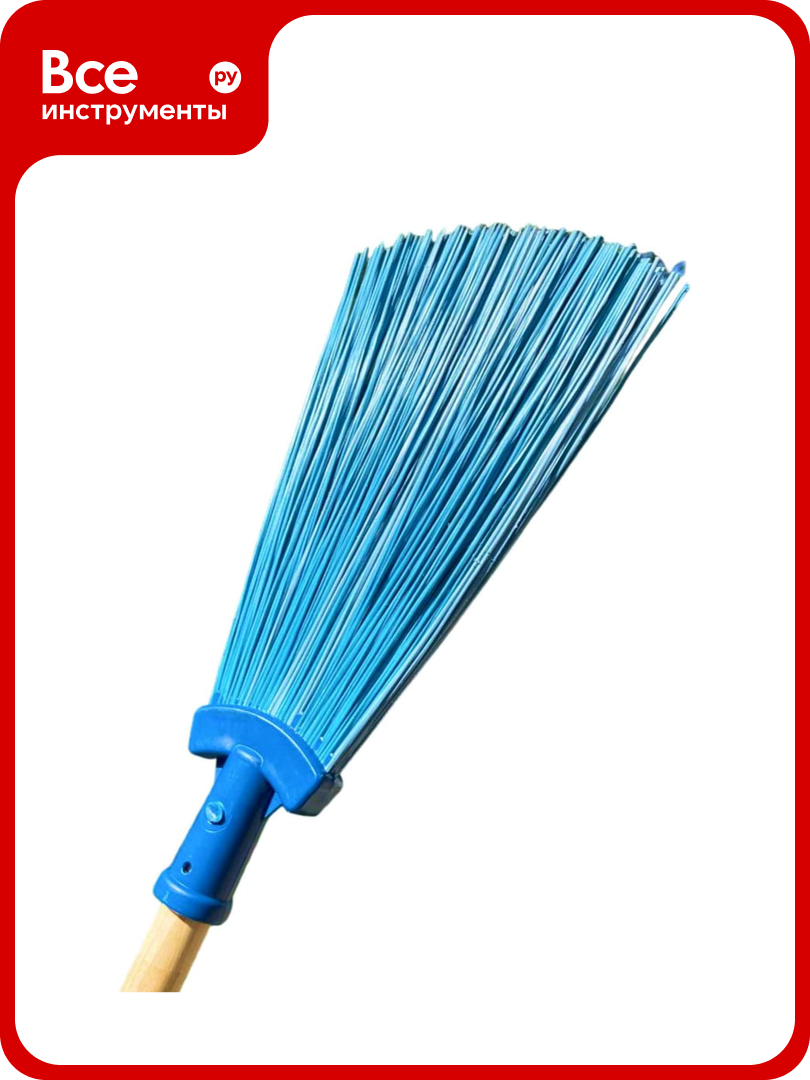 Метла ООО Агростройлидер синтетическая плоская 260x200мм малая с деревянным черенком 1200мм в сборе САД-14.01.2, веерная