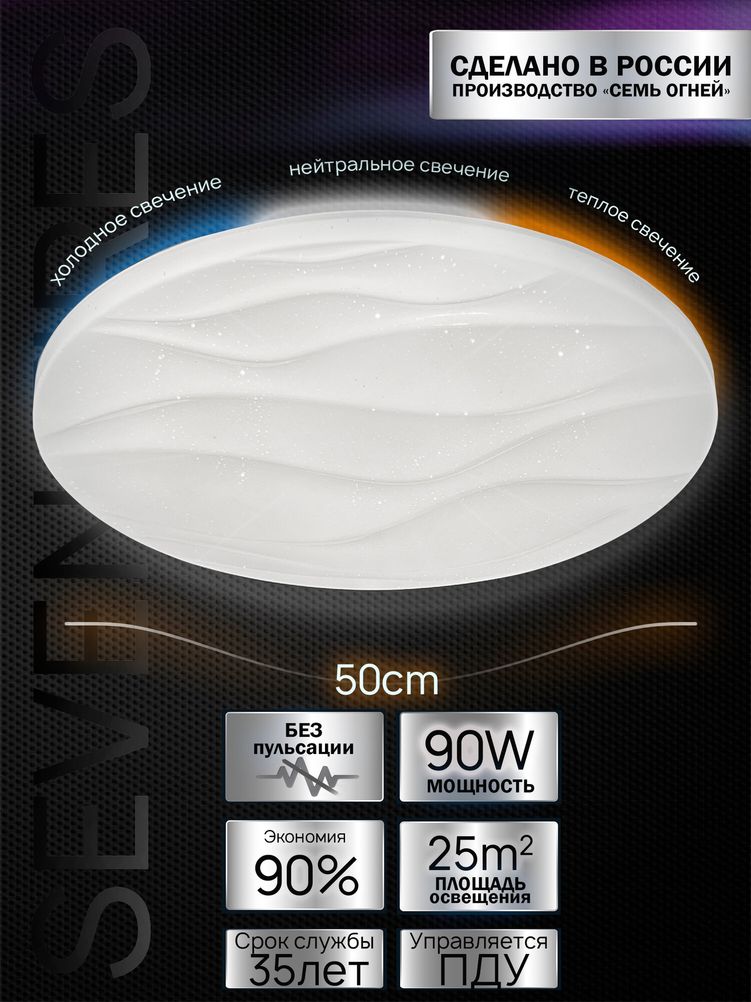 Люстра потолочная светодиодная Семь Огней, белая с пультом, до 25 кв. м.