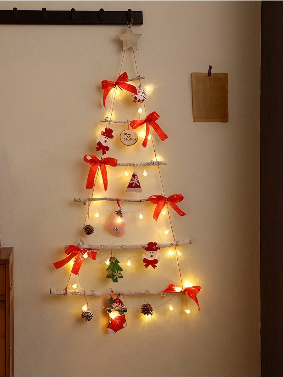 Елка на стену Новогодний декор, Декоративная елочка Волшебник на , красная: 113см