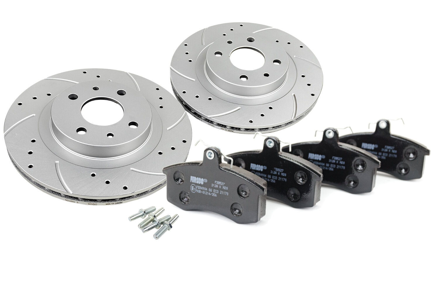 Вентилируемые передние тормозные диски мавико PRO R14 с тормозными колодками FERODO (красные) для ВАЗ 2110-2112, Лада Гранта, Гранта FL, Калина, Калина 2, Приора, Датсун