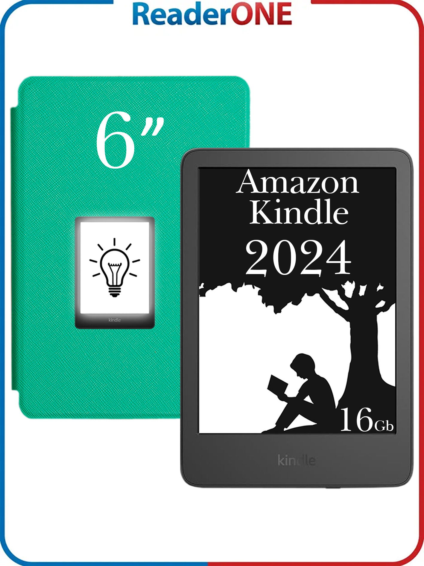 Электронная книга Amazon Kindle 11, 6", 16Gb, 2024, Wi-Fi, подсветка, Special Offer, чёрная, с обложкой ReaderONE