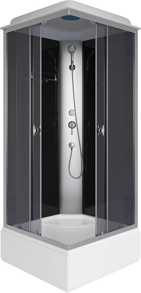 Душевая кабина Niagara Eco E90/26Q/TN стеклянная, 90x90, квадратная, с сиденьем, закрытая (с крышей), без гидромассажа, средний поддон, с вентиляцией, с функцией тропический душ
