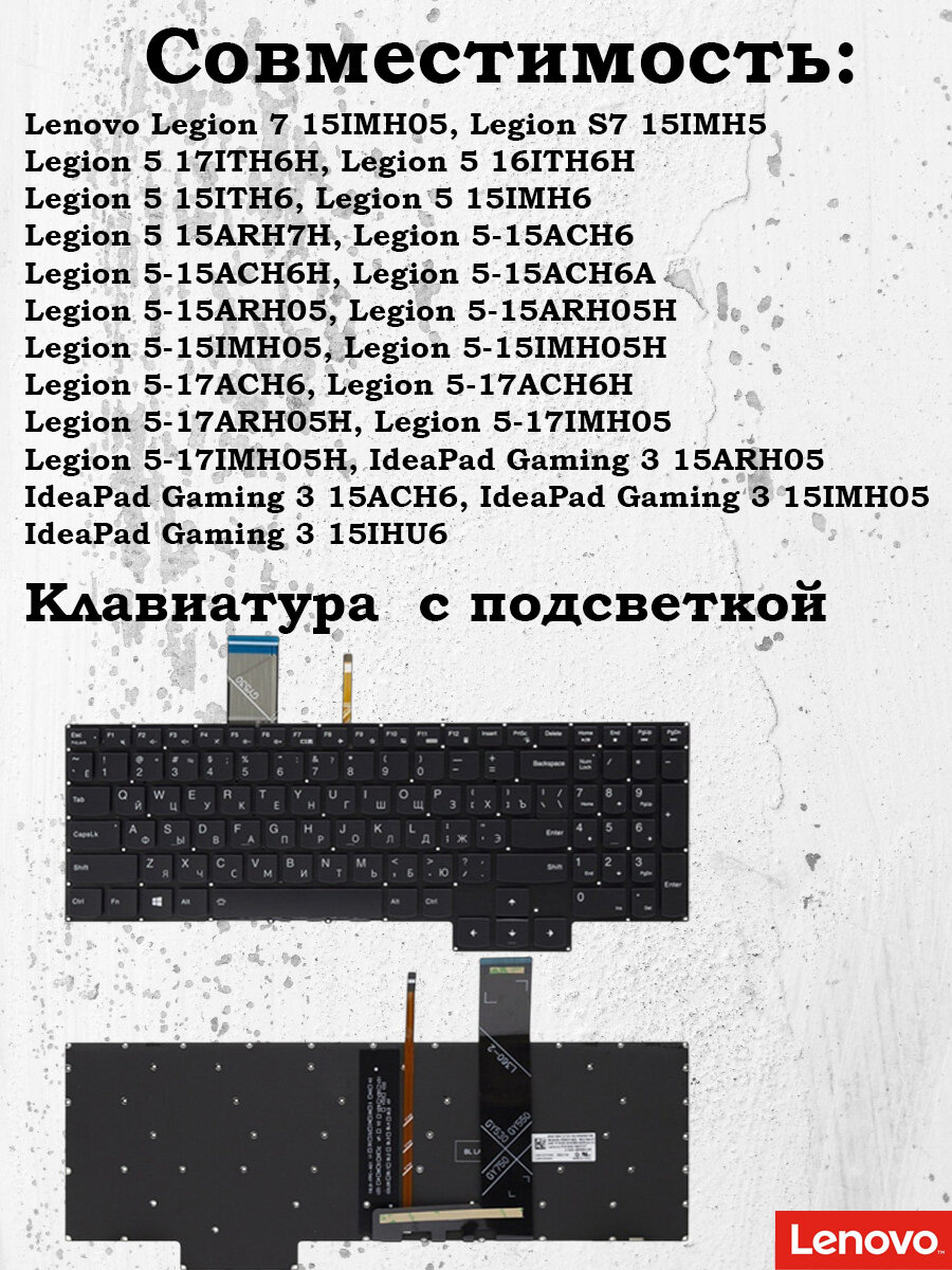Клавиатура Premium (PR5CYBG-RU) с подсветкой (белые клавиши) для Lenovo Legion 5 17ACH6H, 5 15IMH05H, Gaming 3 15 ARH05, 5 17IMH05
