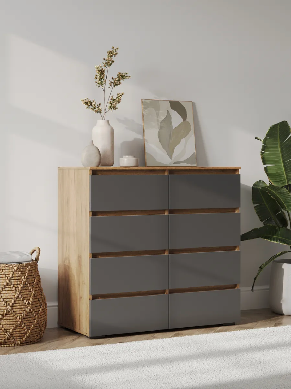Комод 8 ящиков (100×96×46), серый графит/дуб крафт золото вместительный современный