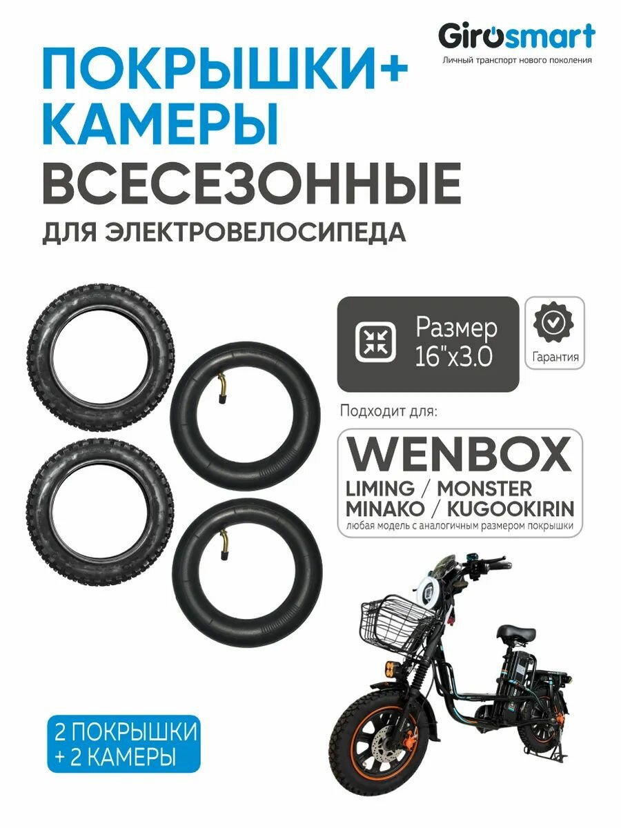 Покрышка всесезонная + камера для электровелосипеда Wenbox