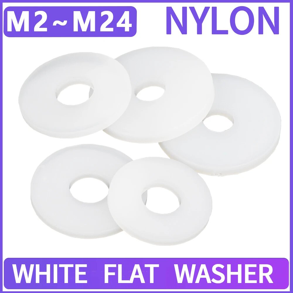 Белые нейлоновые плоские шайбы M2-M24 M6x18x1.5mm (100Pcs)