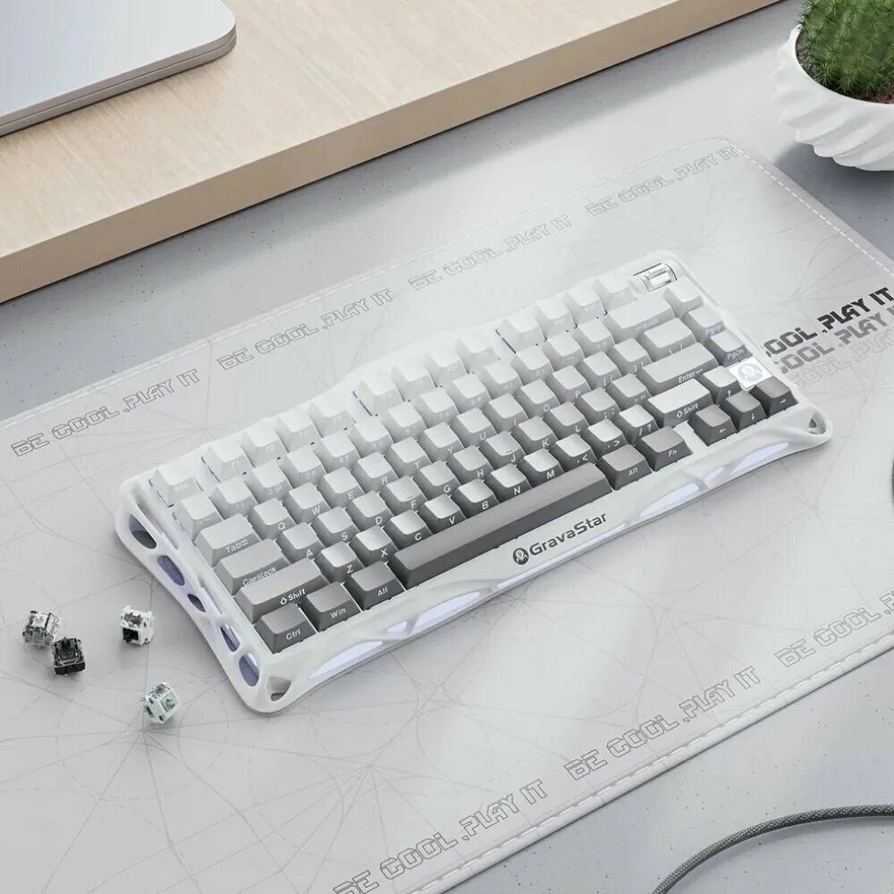 Игровая клавиатура беспроводная Gravastar Mercury K1, Английская раскладка, белый, серый