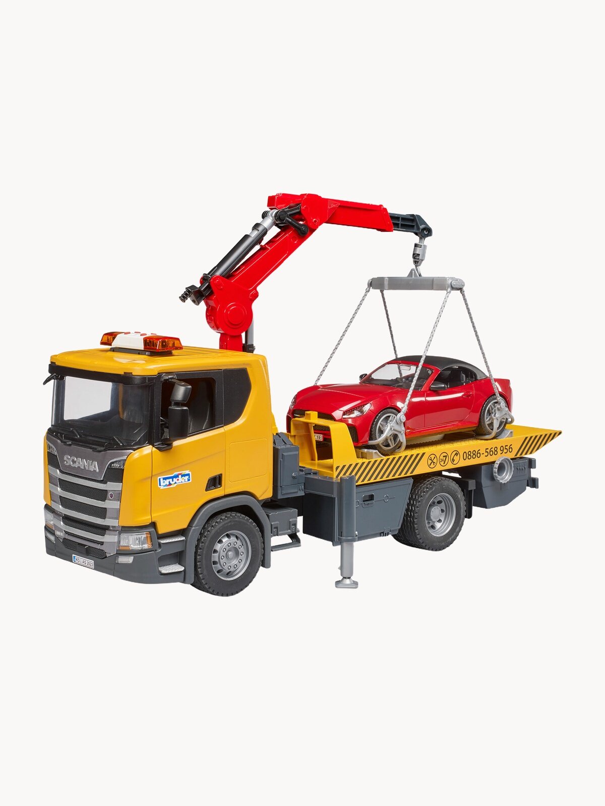 Эвакуатор Bruder Scania Super 560R со световым и звуковым модулем и родстером 03552, разноцветный