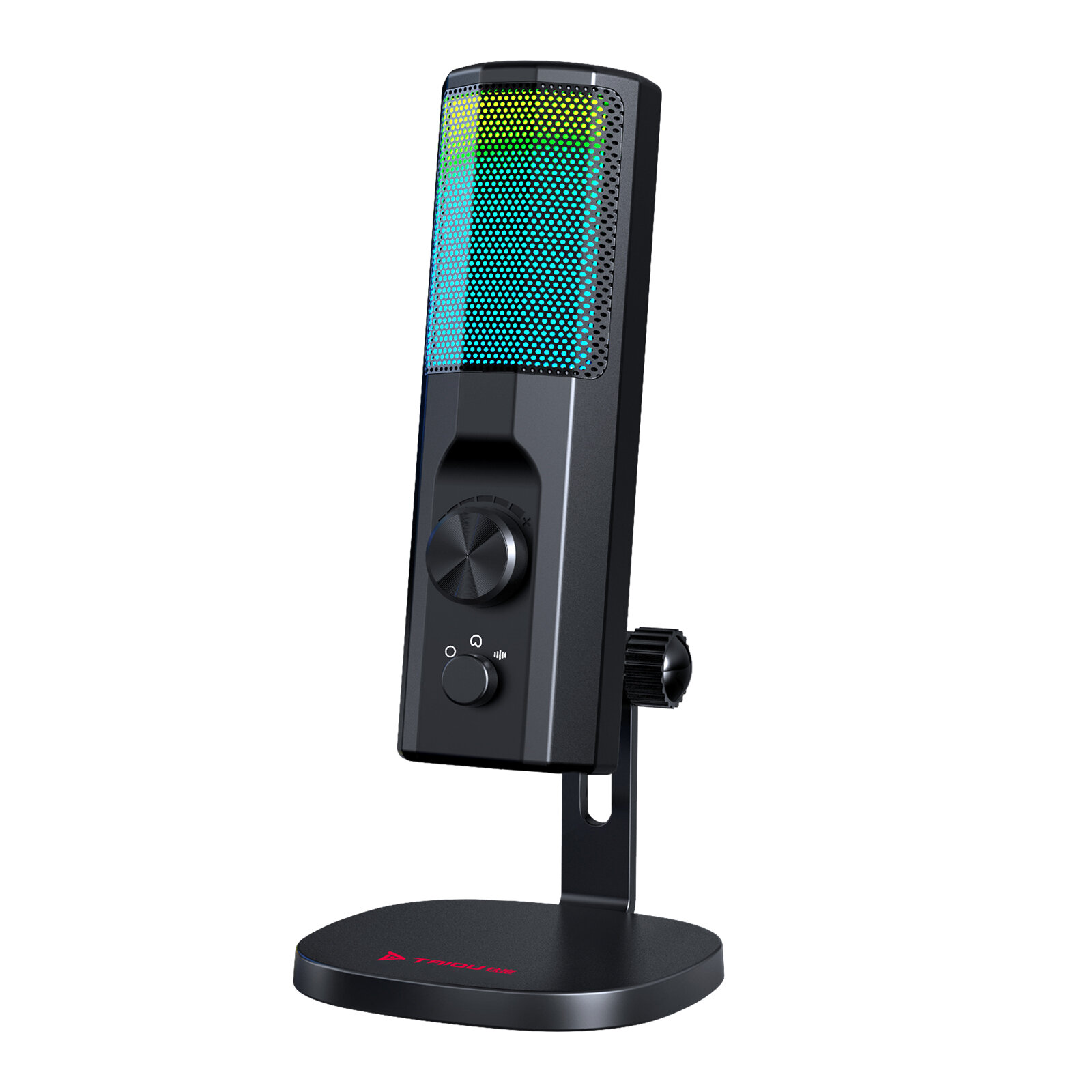TAIOU Настольный микрофон с активным шумоподавлением RGB Освещение Всесторонний Сердечковый с интерфейсом мониторинга наушников USB Плаг-н-Плей Черный Высота 22см Размер упаковки 23*13.5*9.5см Вес упаковки 712г