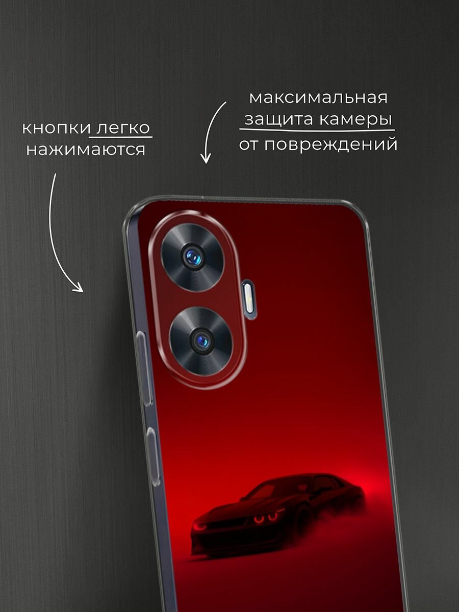 Чехол на Realme C55 / Реалми C55 с принтом Машина на красном фоне — фото 1