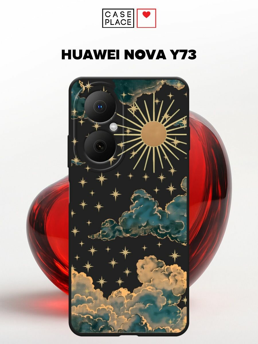 Черный матовый чехол на Huawei Nova Y73 / Хуавеи Нова Y73 с принтом Звездное небо