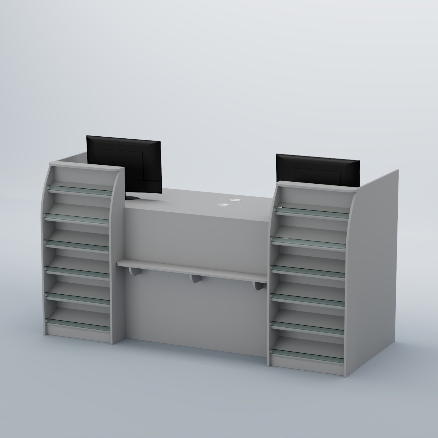 Ресепшн Атлант с фасадными наклонными полочками №3, Серый. Производство товара - компания ТОБ.