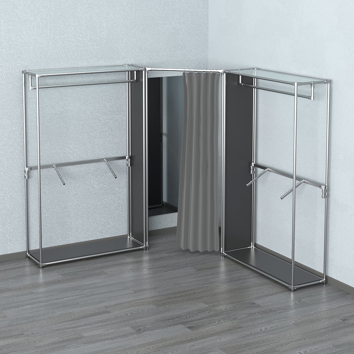 Примерочная с зеркалом из системы хром с поручнями №3-1, Черный