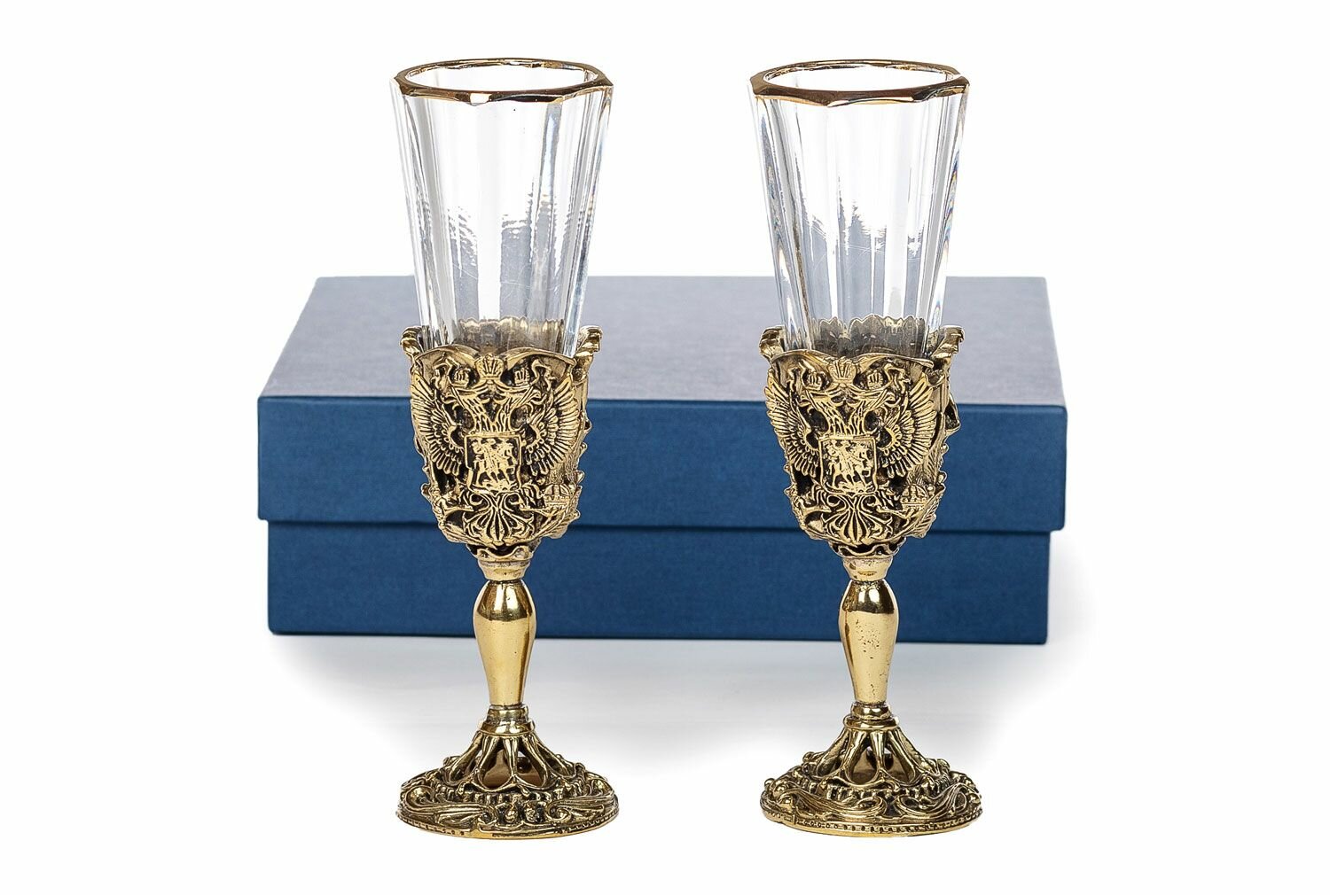 Набор рюмок лафитников (2шт.) "Россия" в подарочной коробке. Ручное литье.