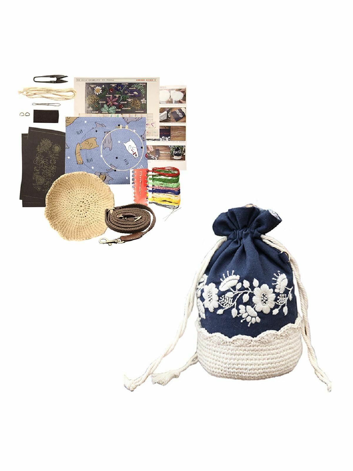 Сумка-органайзер, Антикварная сумка для взрослых из ткани ручной работы с вышивкой своими руками-темно-синий-маленький