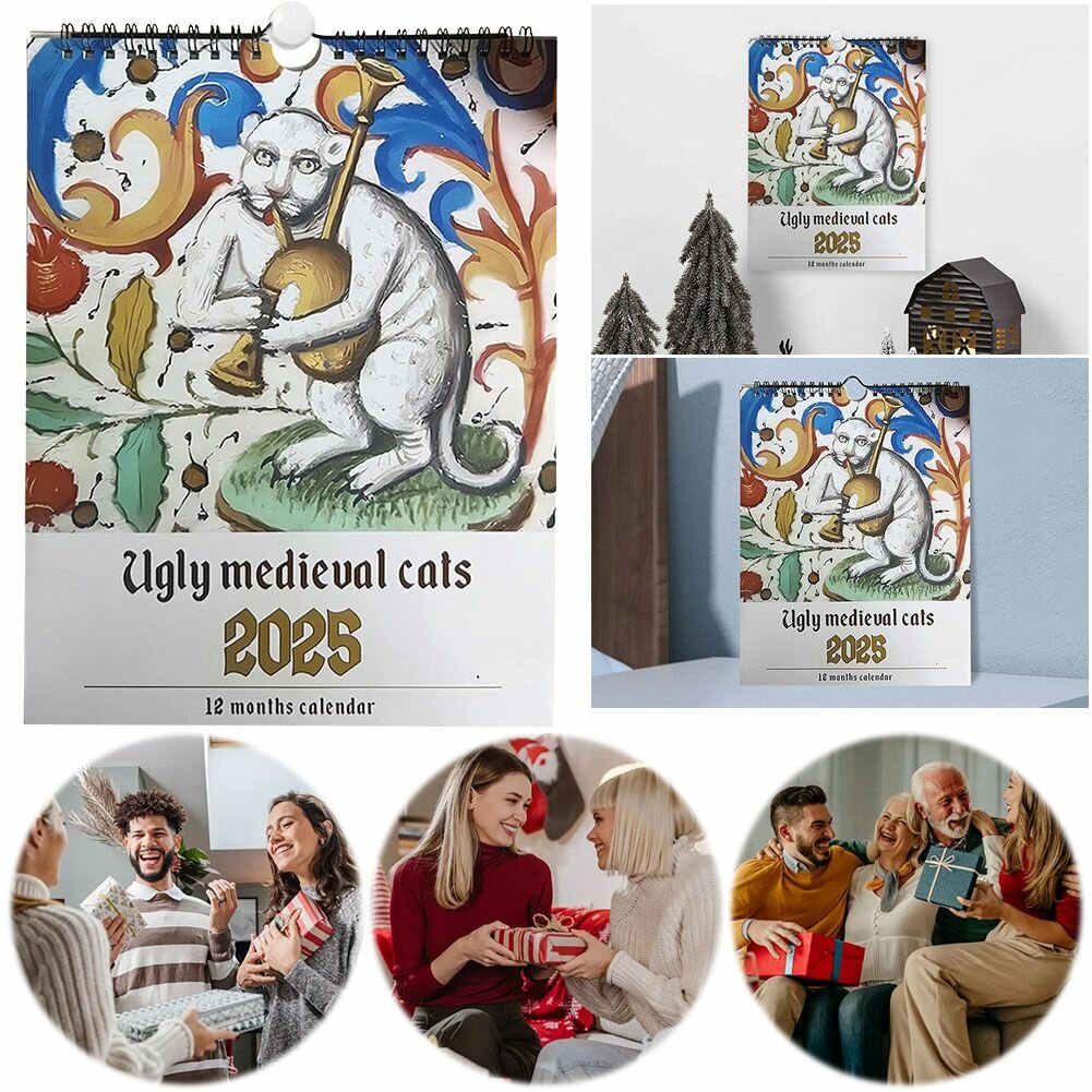 Календарь на 2025 год с забавными котами в средневековье, 220 мм
