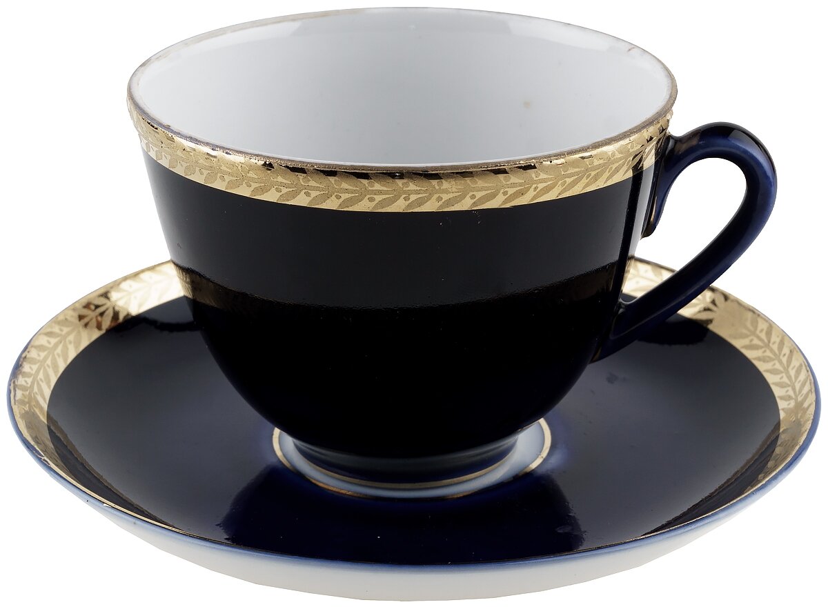 Чайная пара "Ночь. Колосок", Фарфор, ЛФЗ, СССР, вторая половина 20 века (с нюансом)