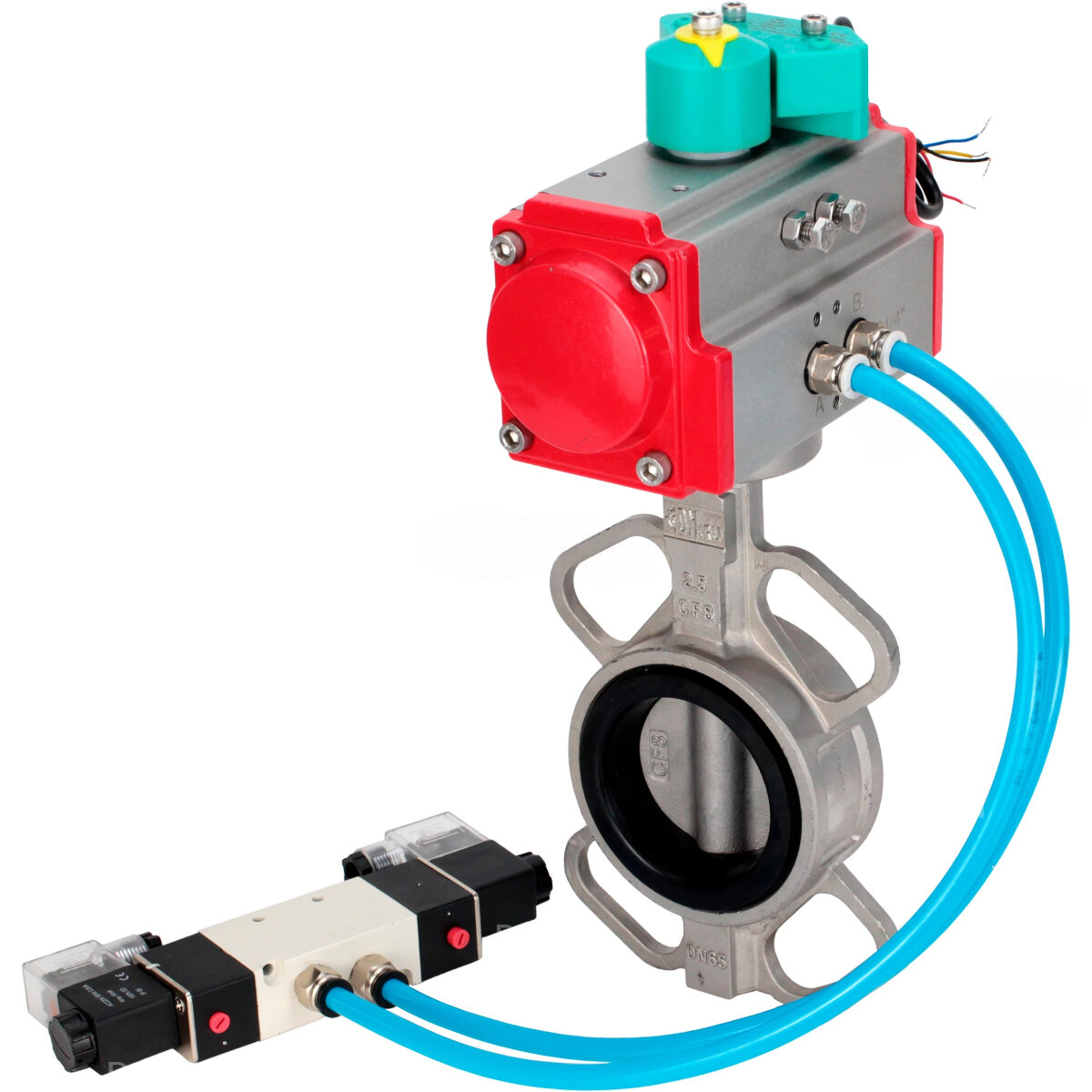 Затвор дисковый поворотный DN. ru 304-304-VITON-2W-Fb-H Ду50 Ру16 корпус - нерж. сталь 304, диск - нерж. сталь 304, уплотнение - VITON, с пн. приводом DA-065, пн. распределителем PND1-S2EM-52-2-T10-220VAC и магнитным переключателем МППП-200