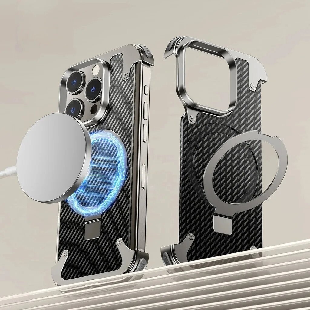 Чехол для iPhone 15 Pro Titanium Bright с магнитом и карбоном