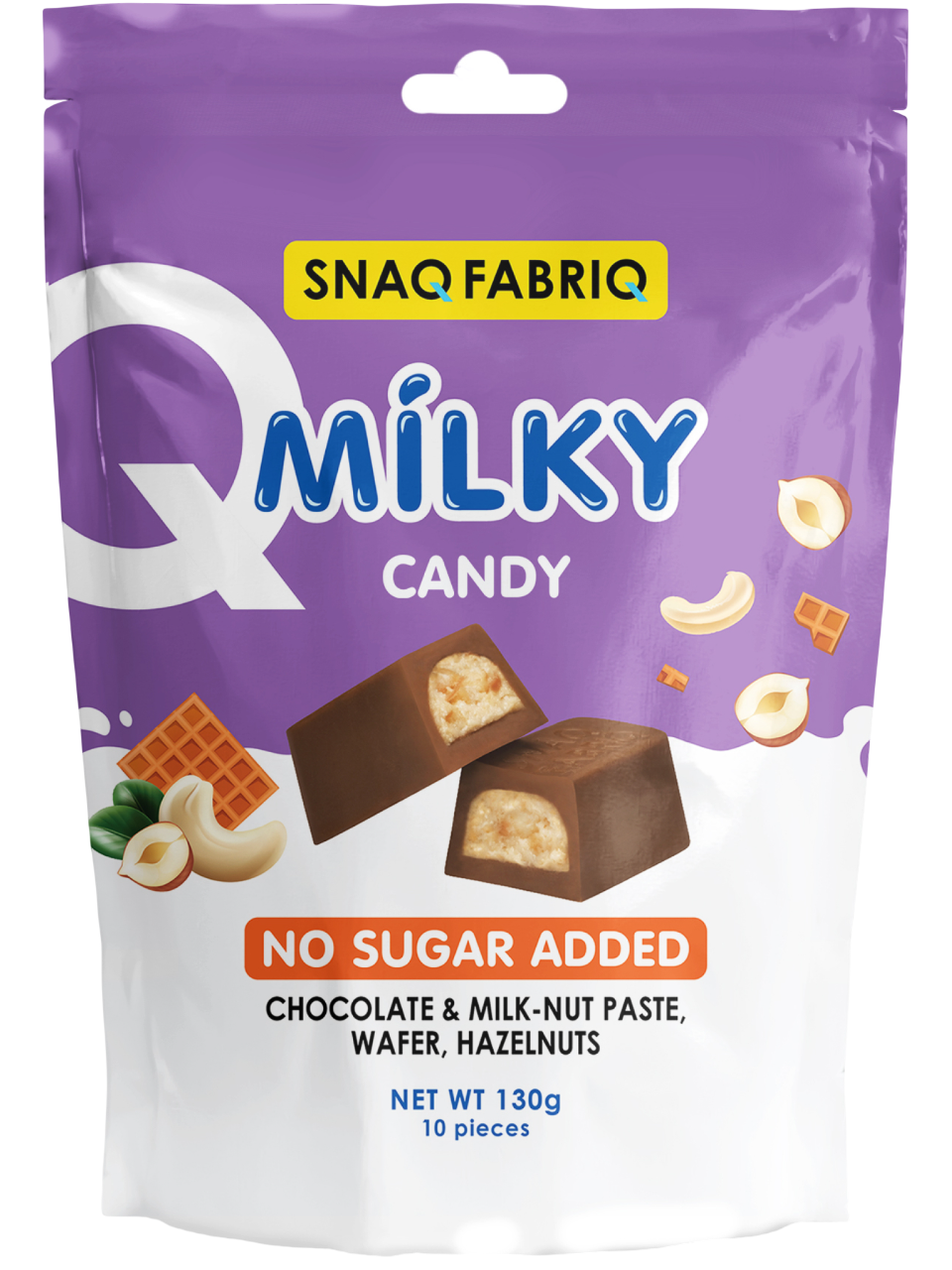 Протеиновый батончик SNAQ FABRIQ Milky 130 г, Молочно-ореховая паста с вафлей и фундуком