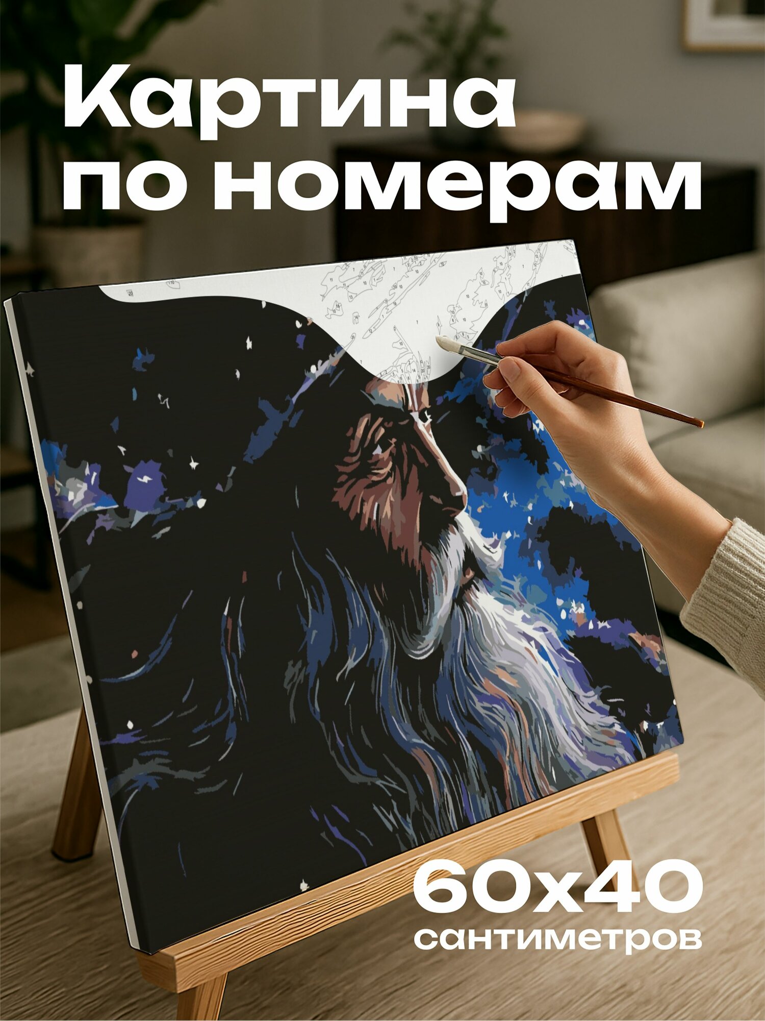 Картина по номерам 60x40 см, волшебник, картина, акриловые краски, холст, звезды, космическая энергия, ночное небо