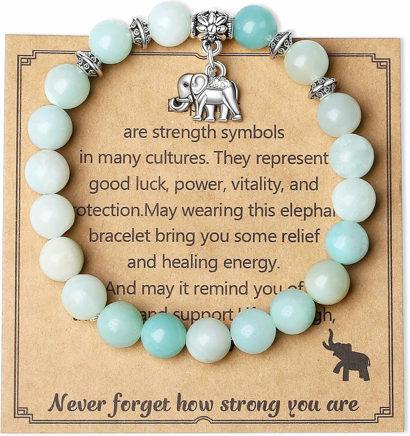 Подарки для женщин на тему слонов, вдохновляющий браслет со слоном, браслет, символизирующий расширение прав и возможностей женщин, браслет для снятия тревоги, эластичный браслет из натуральных каменных бусин диаметром 8 мм.