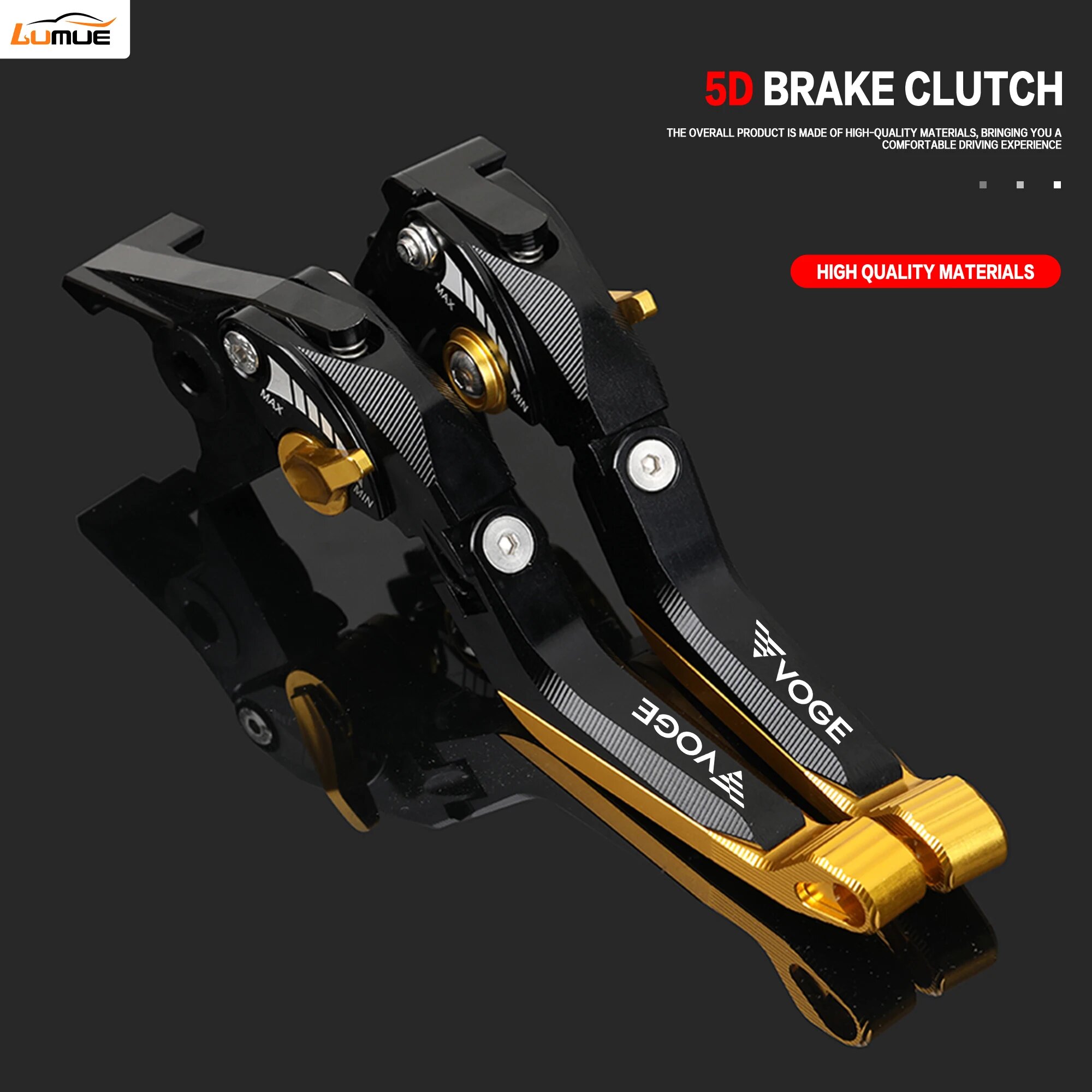 Мото рычаги тормоза и сцепления 5D, черные с золотыми акцентами