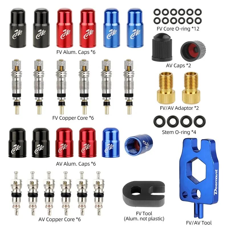 Набор латунных сердечников клапана Presta DEEMOUNT Синий, Inserts FV6AV6 MXA46