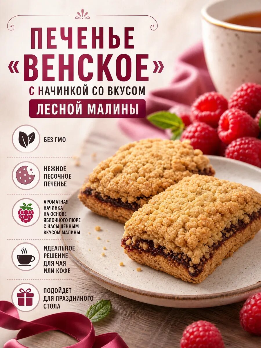 Печенье "Венское" с начинкой со вкусом малины,250гр