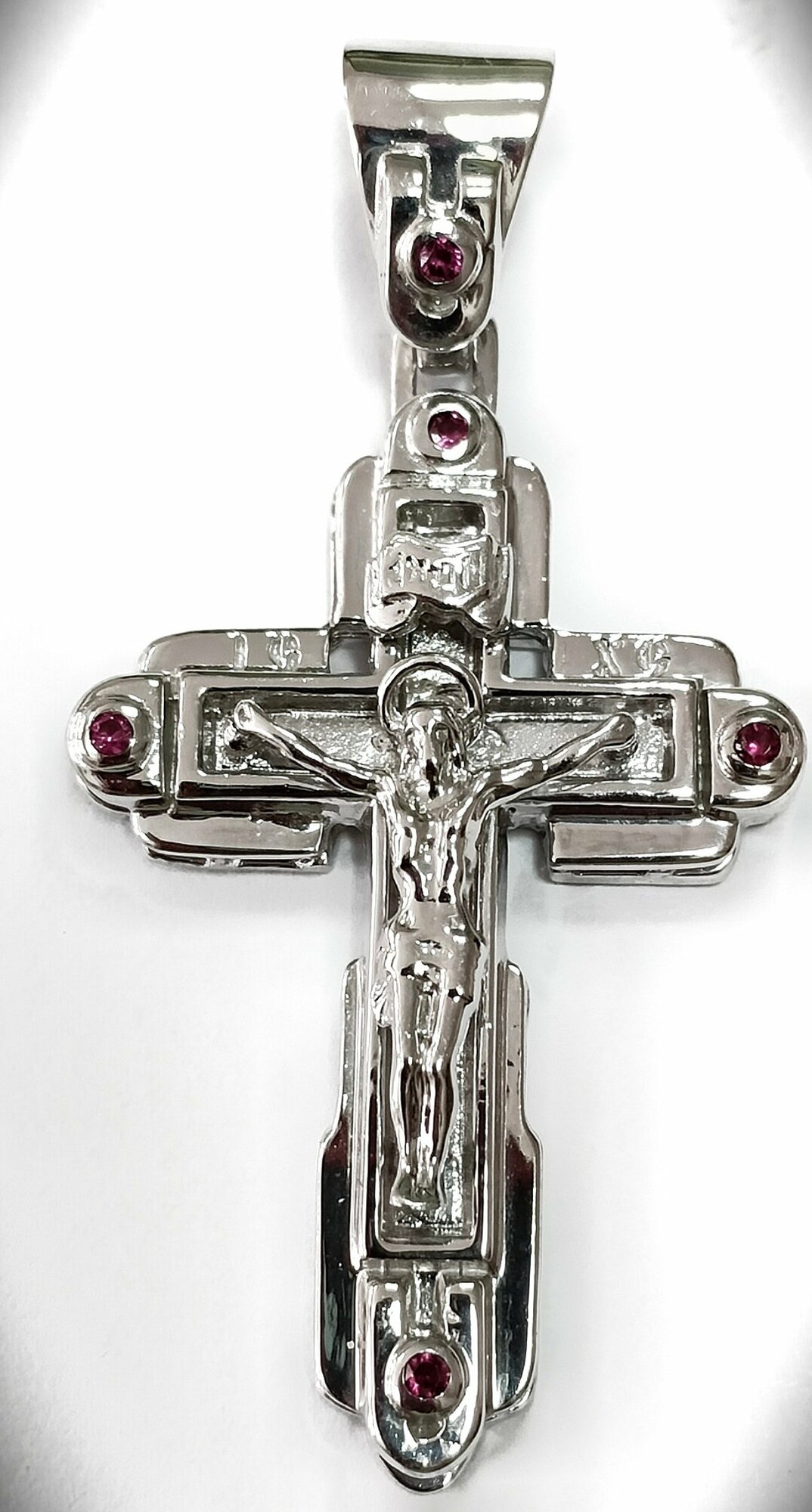 Крестик, серебро, 925 проба, родирование, фианит