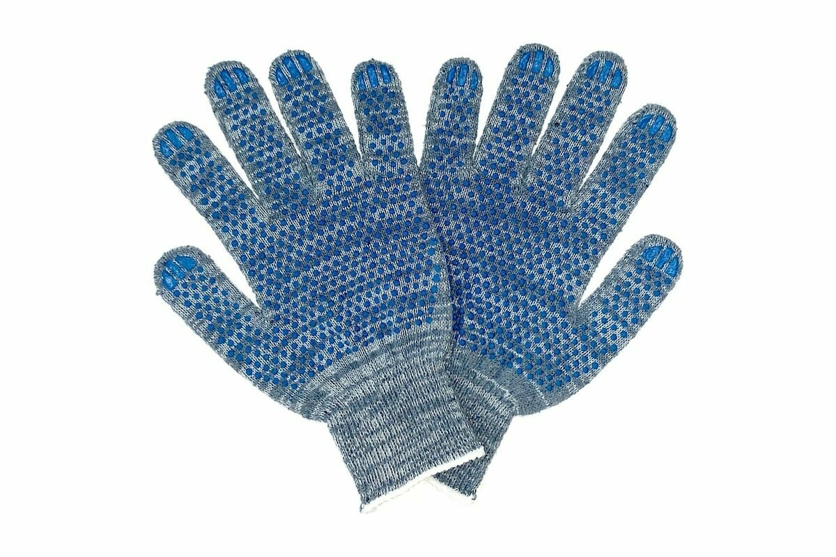 Промперчатки Трикотажные перчатки с ПВХ, 5 нитей, 10 класс, серые, 10 пар в упаковке