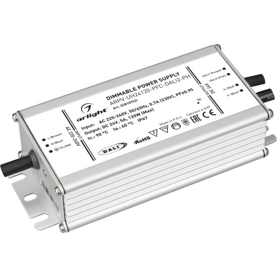 Блок питания Arlight ARPV-UH24120-PFC-DALI2-PH (24V, 5.0A, 120W) (, IP67 Металл, 7 лет)