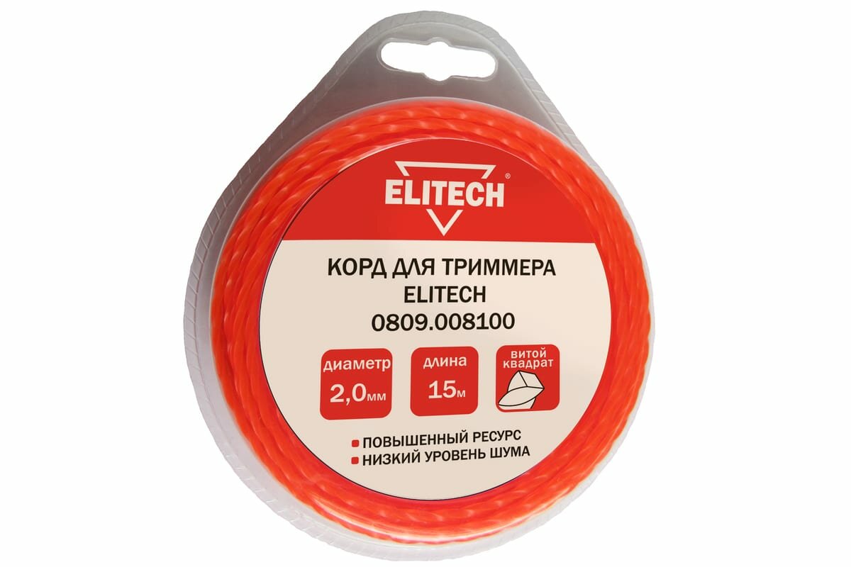 Elitech Леска 2,4 мм, 15 м, витой квадрат, Elitech 0809.008100