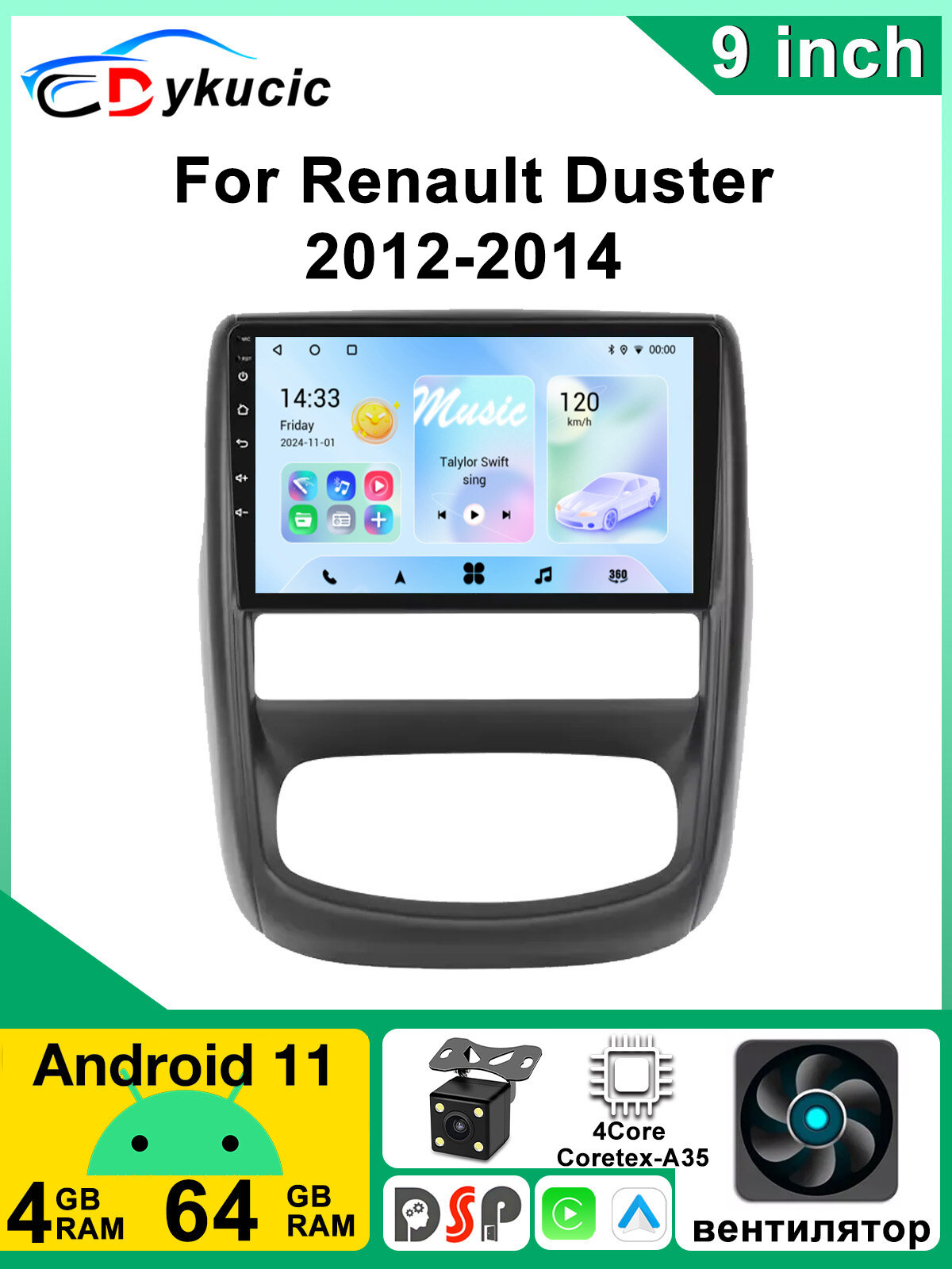 Магнитола для Renault Duster (2012-2014),4 ядерный процессор, Wifi, андроид штатная автомагнитола