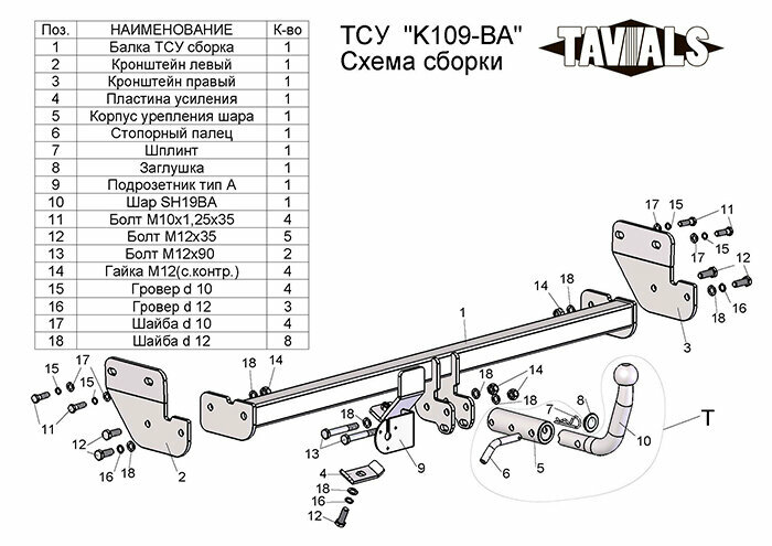 Фаркоп с унив. электрикой Smart для KIA CERATO (TD) (седан) 2009-2012 кроме GT-Line и 2,0 (С быстросъемным шаром) арт. T-K109-BA