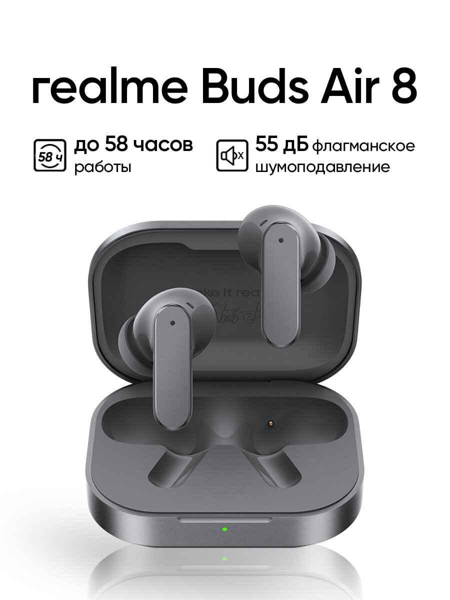 TWS Наушники Realme Buds Air 8, ANC, Bluetooth 5.4, IP55, темно-серый