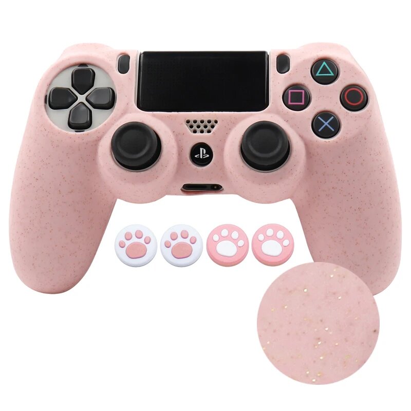 Розовый силиконовый чехол для контроллера PS4 Ralan For PS4 Glitter
