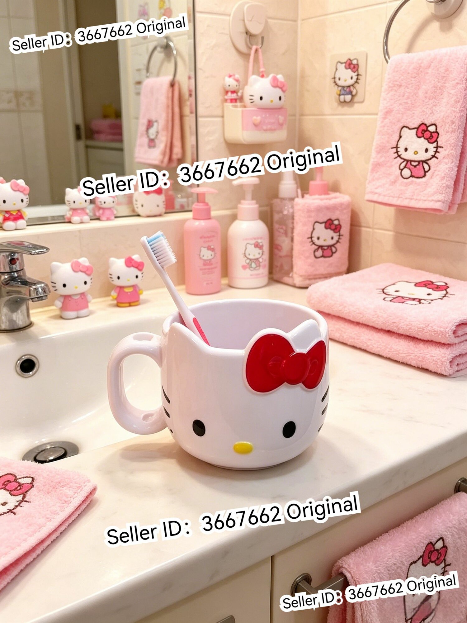 Кружка Hello Kitty, 1 шт | Дизайн Хелло Китти, Белая с красным бантом | Для ванной, для гигиены | Подарок для детей