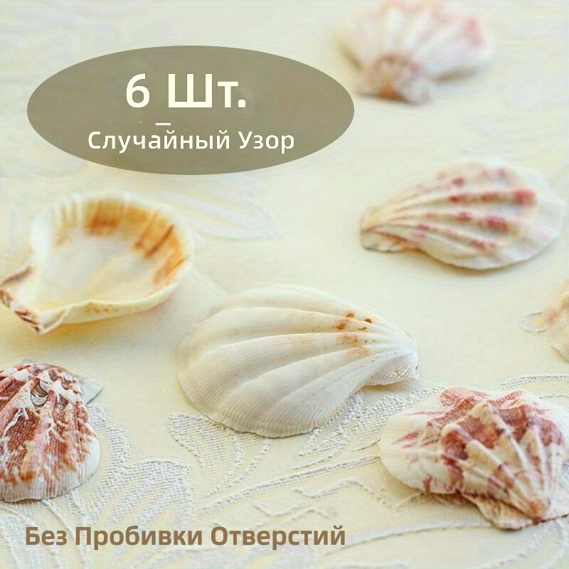 Ракушки морского гребешка розово-белые, 6 шт, без отверстий, для декора и рукоделия
