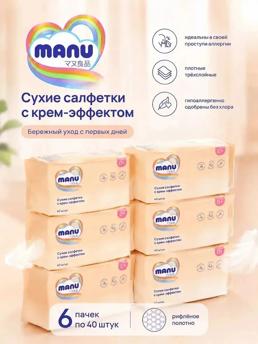 Бумажные салфетки Ману MANU 40 шт. 6 пачек