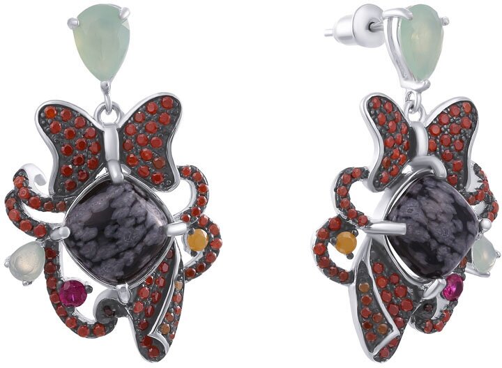Серьги, серебро, 925 проба, обсидиан
